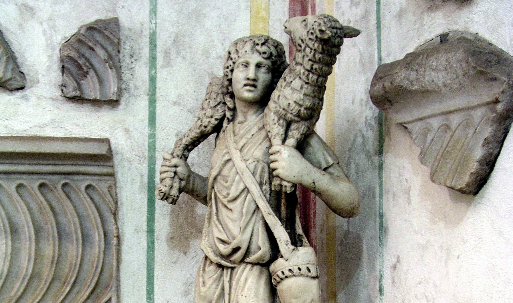 Den gode hyrde, rekonstruksjon fra 1764 av fragment av sarkofag fra c ...